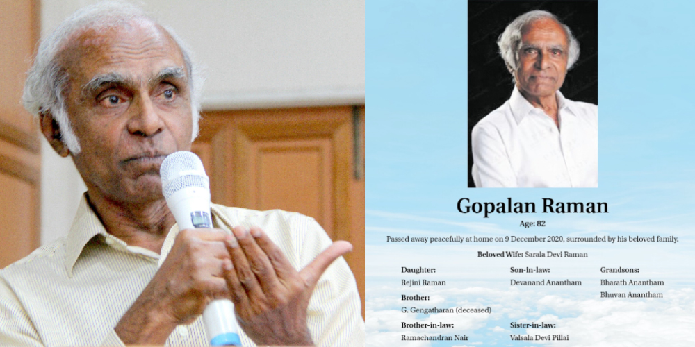 Senior lawyer and patriot Dr Gopalan Raman passed away on 8 December ...