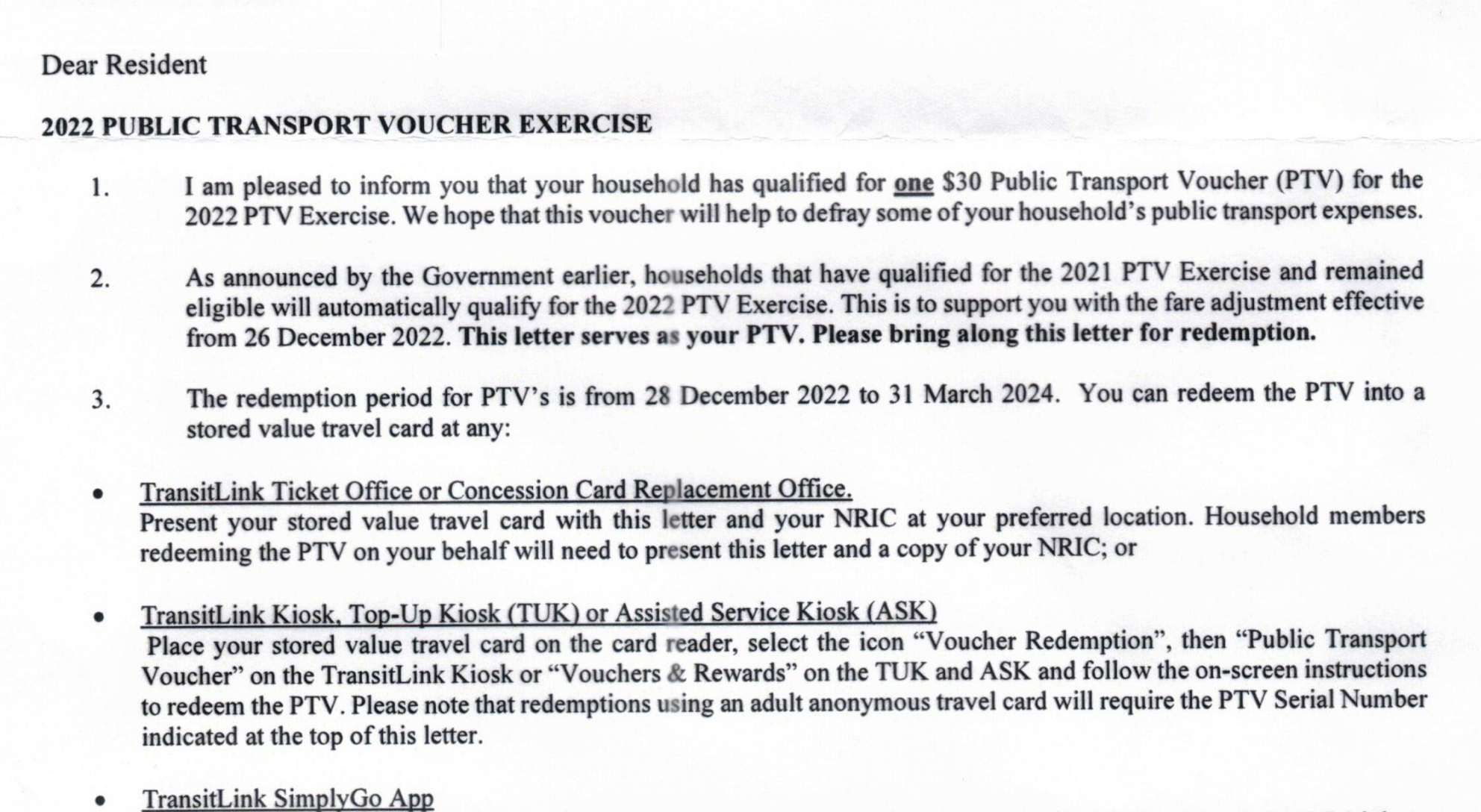 Why are grassroots advisors issuing letters to notify about public transport vouchers instead of ...